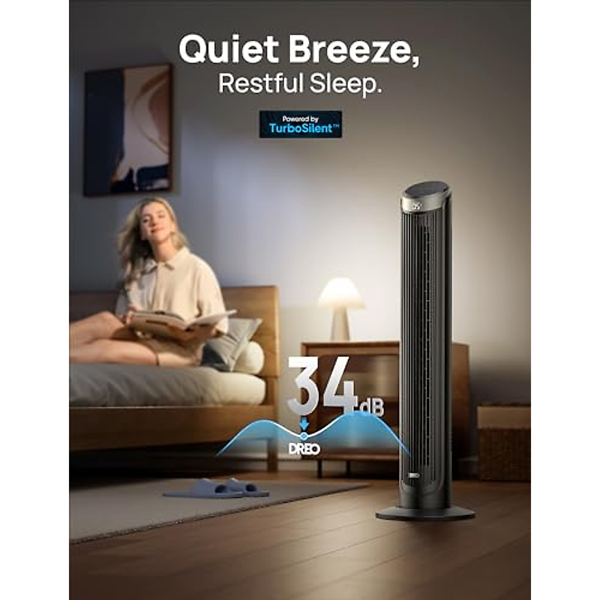 Dreo Smart Tower Fans for Bedroom, 90° Oscillating Fans for indoors, 5 Speeds 4 Modes Max 26ft/s, 12H Timer, LED with Touch, Remote Control, 40" Quiet Bladeless Standing Floor Fan, Work with Alexa