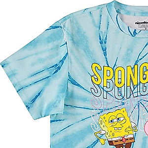 Mens Spongebob Squarepants Classic Shirt - Spongebob, Patrick & Krusty Krab Tie Dye T-Shirt (Blue Dye, Medium)