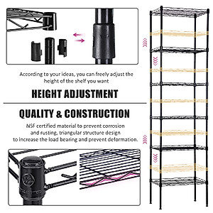 NChanmar 6-Tier Metal Shelving Unit Storage Shelves Metal Shelves 64"x17"x12" Heavy Duty Metal Storage Rack Wire Rack NSF Height Adjustable for Home Kitchen Bathroom Garage Shelving(Black)