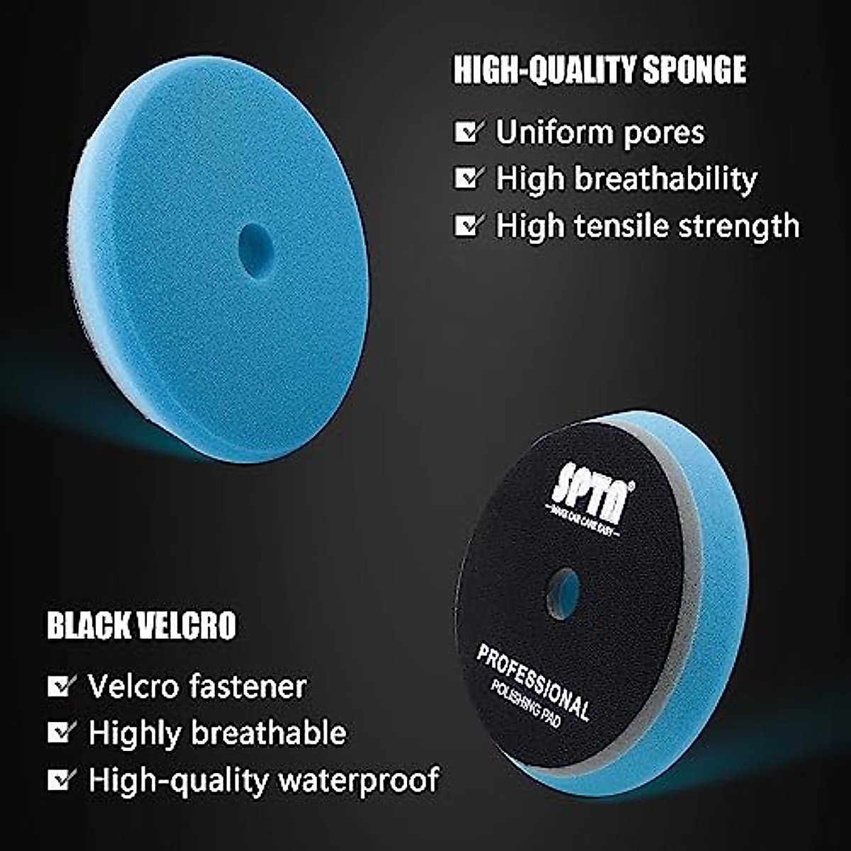 SPTA HD Buffing Polishing Pads, 5 Inch Orbital Buffer Pads Hook and Loop Buffing Pads, Foam Polish Pad 5 Grits from Coarse to Fine for 5 Inch DA Rotary Polisher Compounding, Polishing and Waxing