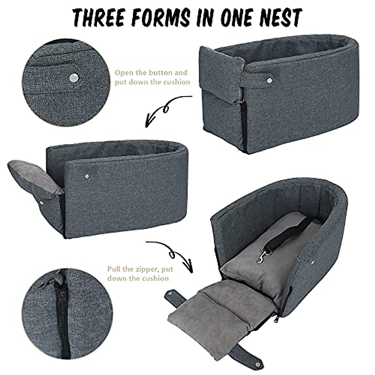Cathpetic Dog Car Seat Pet Supplies - Travel Bags for Dogs Cats Portable Console Dog Car Seat Washable Dog Cat Booster Seat on Car Armrest Included Safety Tethers Perfect Car Seat for Dogs Cats