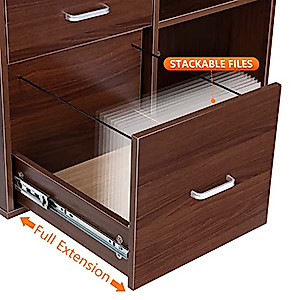 SUPER DEAL File Cabinet Bookshelf Combo 3 Drawer Wood File Cabinet with Lock Mobile Lateral Filing Cabinet Printer Stand with Open Storage Shelves Fits A4 or Letter Size for Home Office, Brown