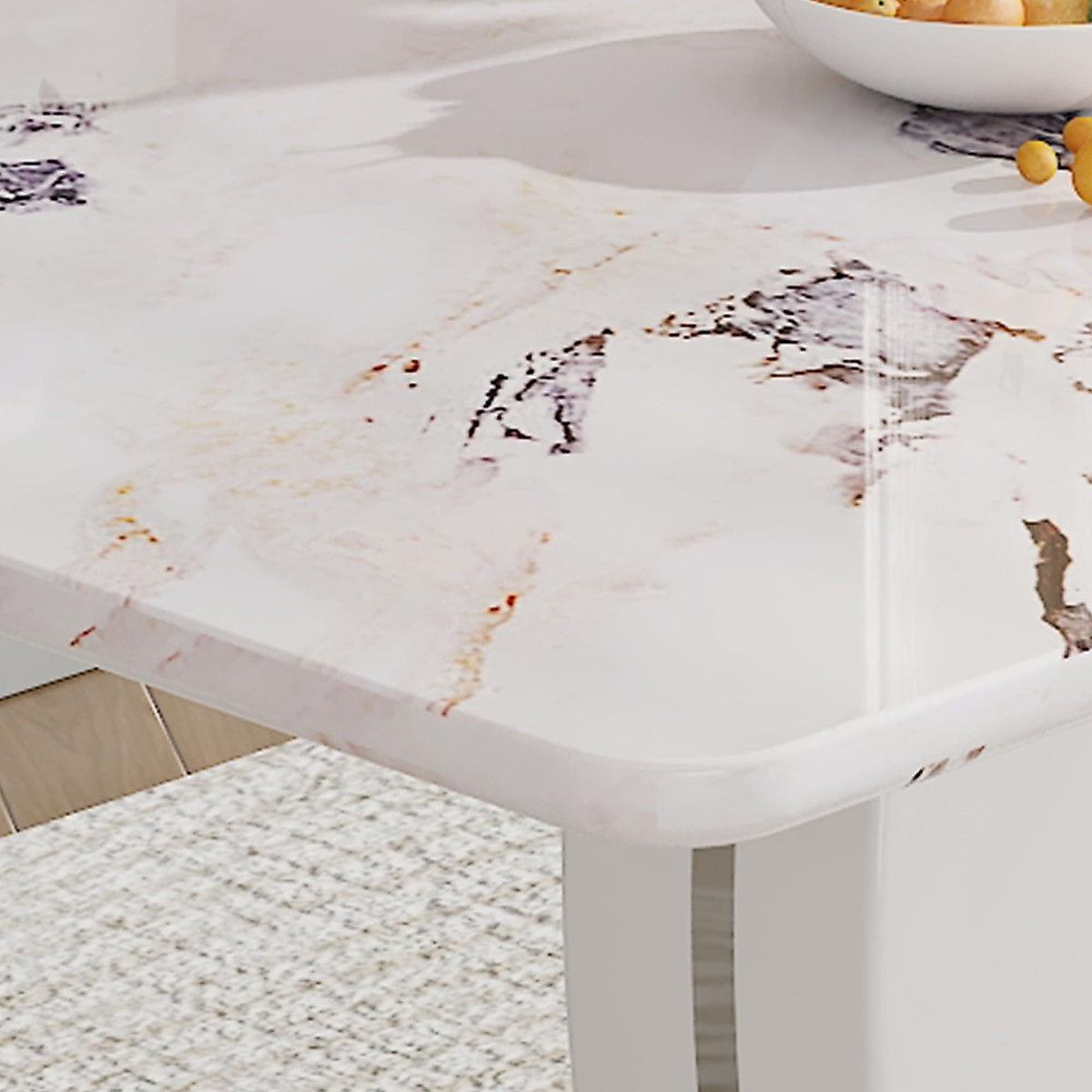 Kootlena Rectangular 63" Marble Dining Table, Luxurious Dining Room Table with 1.4" Faux Marble Top and White U-Shape MDF Base, Modern Kitchen Dining Table for Kitchen Living Dining Room