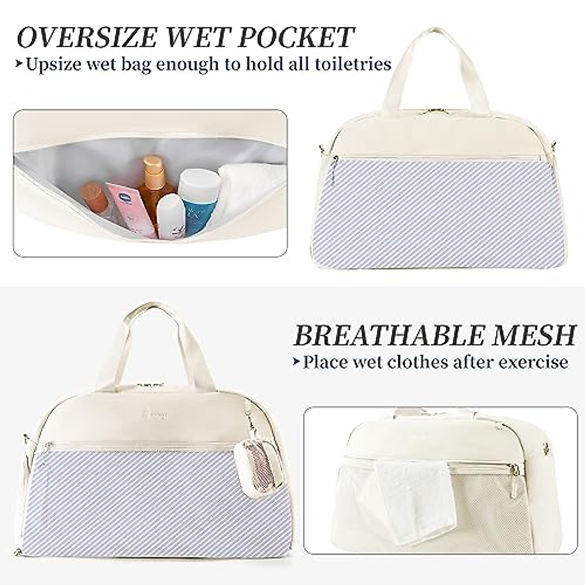 Gym Bag for Women With Shoe Compartment Sport Duffle Bag Travel bag With Wet Pocket Weekender Bag for Travel Gym Yoga Tennis Sports(Beige)