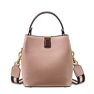 FOXER Women's Cow Leather Hobo Handbags Designer Mini Bucket Bags for Women Shoulder Bag Crossbody Bags purses (Pink)…