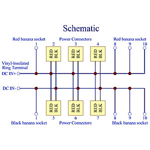 Wired Banana Jack and Power Pole 10 Outlet DC Power Distribution Strip Box