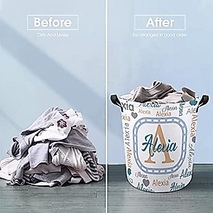 Personalized Laundry Baskets, Custom Laundry Hamper Collapsible Clothes Storage Basket with Handle for Bathroom Living Room Bedroom kids toys