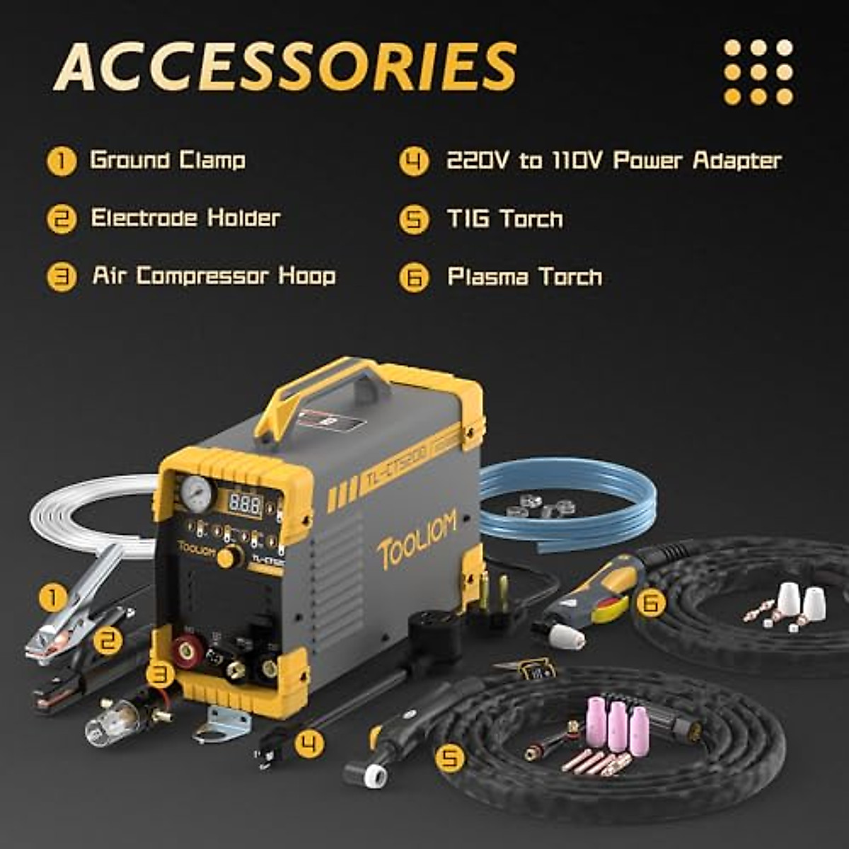 TOOLIOM 3 in 1 Cut/TIG/MMA Welder 50A Air Plasma Cutter 200A TIG and 200A Stick Welder Portable Welding Machine Dual Voltage 110&220V