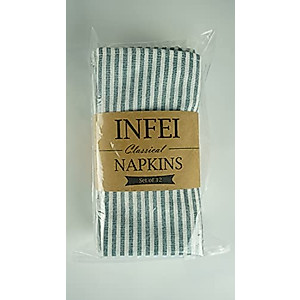 INFEI Plain Striped Cotton Linen Blended Dinner Cloth Napkins - Set of 12 (40 x 30 cm) - for Events & Home Use (Ocean)