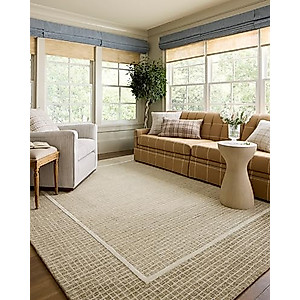 Loloi Chris Loves Julia x Briggs Collection, Wheat & Ivory, 7'-9" x 9'-9" Area Rug – Minimal Gritted Design Area Rugs for Living Room Bedroom Entryway & Hallway No Shed High Traffic Home Decor Rug
