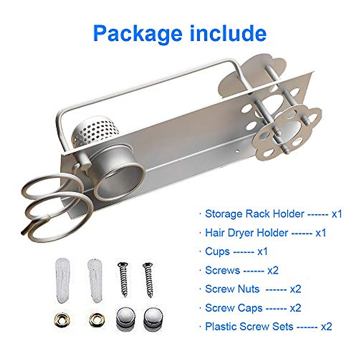 Hair Dryer Holder Wall Mount, Towel Toothbrush Toothpaste Perfume Comb Blow Dryer Holder Organizer Storage Hanging Shelf Rack Stand, Bathroom Organizer with Towel Holder, Upgrade Space Aluminum