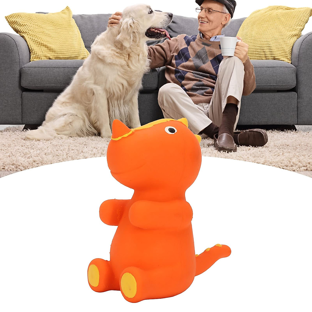 Squeaky Animal Dog to, Squeaky Dinosaur Dog Toy Palatable Interesting Latex Bite Resistant Relieve Anxiety for Pets (Orange Ceratopsian)