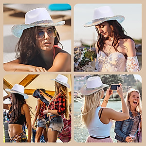 Hercicy Rhinestone Cowgirl Hat with Diamond Fringe Bling Cowgirl Hat With Western Wide for Cosplay Wedding(White, AB Color, Classic)