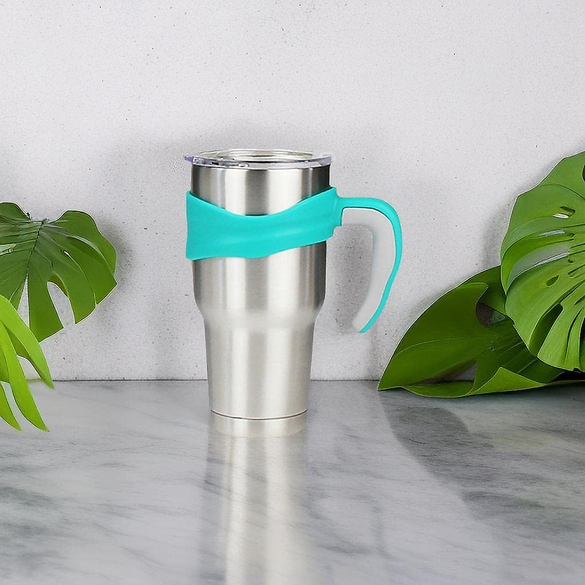 30 oz Tumbler Handle, Anti Slip Travel Mug Grip Cup Holder for Stainless Steel Tumblers, Suitable for Trail, Sic, Yeti, Ozark and More 30 Ounce Tumbler Mugs (Turquoise)