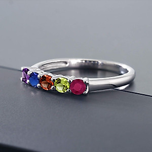 Gem Stone King 10K White Gold Promise Customized and Personalized 5 Gemstone Birthstone For Her Anniversary Band Engagement Flower Blossom Ring For Women (Size 7)