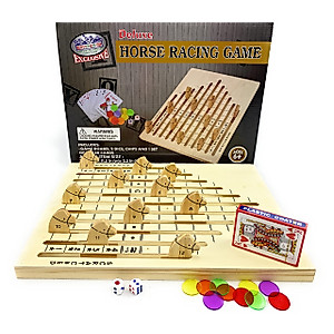 Matty's Toy Stop Deluxe Wooden Horse Racing Derby Game with Dice, Playing Cards & Chips