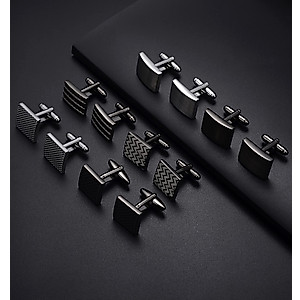 Ofeiyaa 6 Pairs Cufflinks Classic Striped Square Rectangle Cufflinks Set for Men