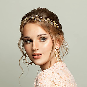 Beaupretty Star Headband for Women, Rhinestones Star Halo Crown Goddess Headband Wedding Crown Pearl Headband Bridal Headband Fashion Headpiece for Bride Bridesmaid