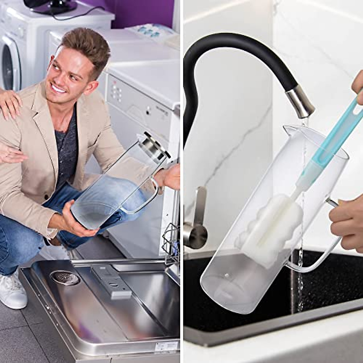 CUCUMI 2pcs 50oz Glass Pitcher with Stainless Steel Lid, 1.5 Liter Glss Water Carafe Heat Resistant Glass Jug for Iced Tea, Milk, Coffee, Juice