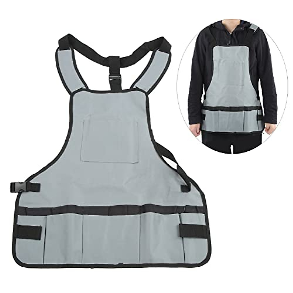 ENTHUSRI Garden Apron Oxford with Pockets Cloth Reusable Outdoor Barbecue BBQ Grill Apron for Men Women Gray