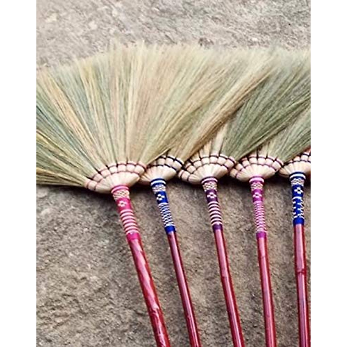 SKENNOVA - Thai Vintage Retro Grass Broom Stick, Long Handle Hand Grip The Reed Tree with Grass Durable Broom Housewarming Gifts Asian Broom 40 inch (Bamboo, 39 inch Tall)