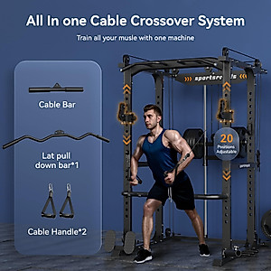Sportsroyals Power Cage, Multi-Function Power Rack with Adjustable Cable Crossover System and More Training Attachment, Weight Cage for Home Gym