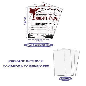 Karate Birthday Party Invitation, Martial Arts Themed Fill-In Invites, 20 Invitations With Envelopes for Man (4" X 6"), Adults Ninja Party Favors Decorations and Supplies -43