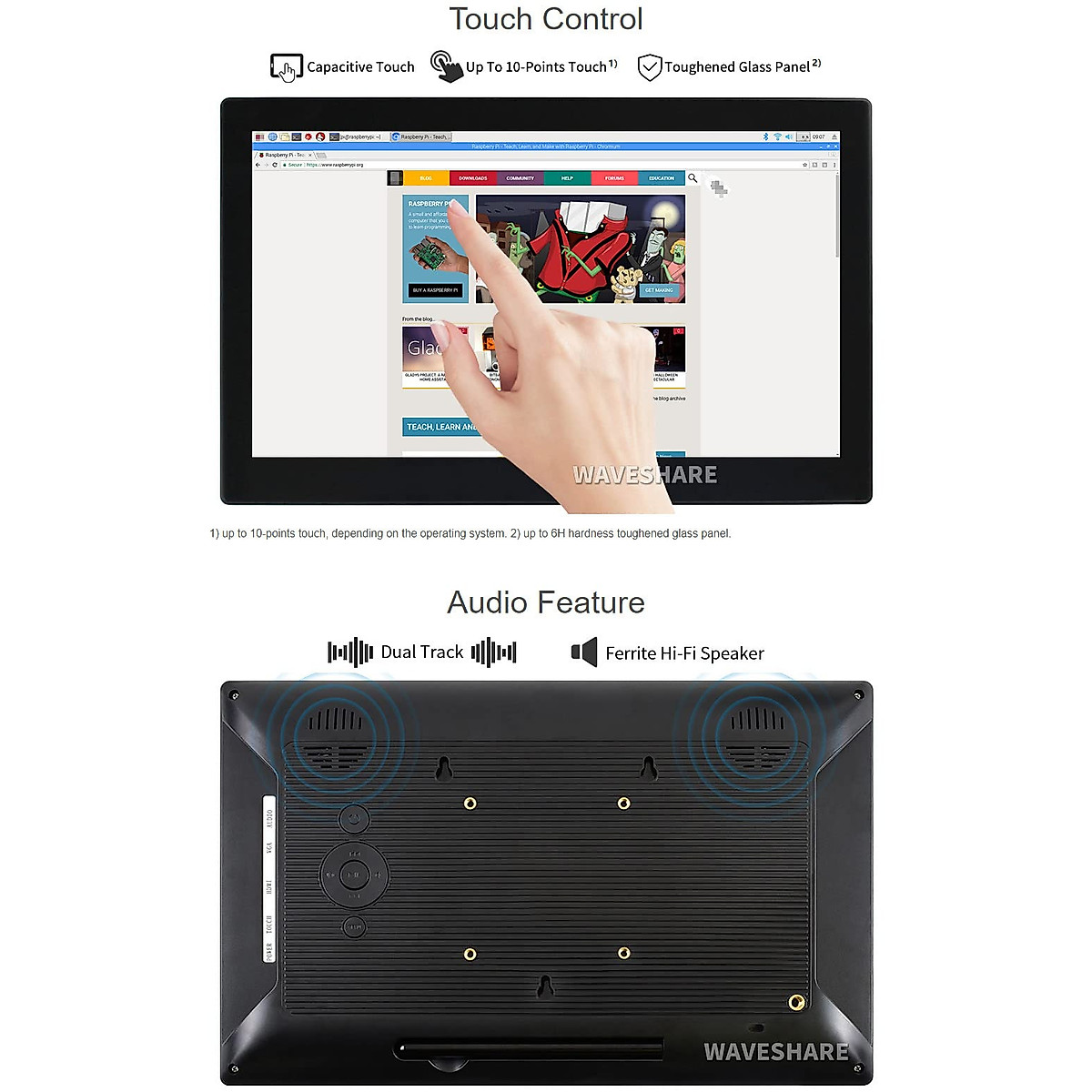 waveshare 13.3inch Capacitive Touch Screen LCD V1, with Case and Toughened Glass Cover, 1920×1080, HDMI, IPS,