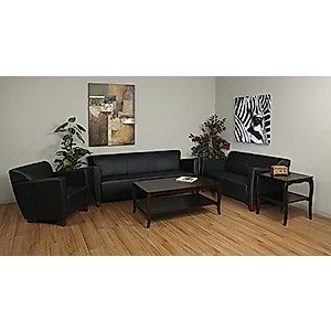 Office Star Modern Leather Sofa with Cherry Finish Legs, Black