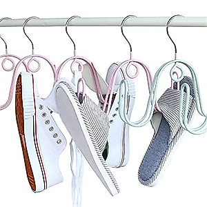 Breninabc 8pcs Shoes Hanging Drying Rack Space Saving Shoes Hangers,Double Hook Hanging Shoe Organizers,for Home Kitchen Storage Organization,Pink,8piece