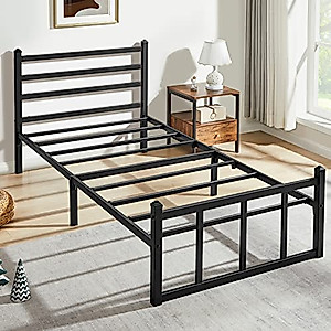 GreenForest Twin Bed Frame with Headboard Heavy Duty Supports Mattress Foundation,Platform Base Box Spring Replacement,Black
