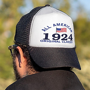 100th Birthday Gifts All American 1924 Original Classic Hat Turning 100 Birthday Party Trucker Hat Black