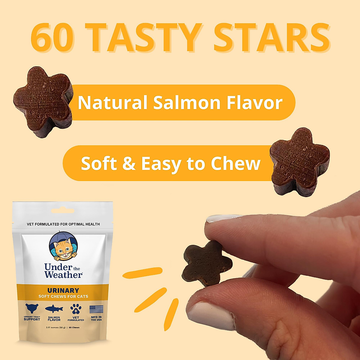 Under The Weather Pet Urinary Tract Support Chews for Cats | Promote Healthy Urinary Function in Cats | 60 Star Shaped Soft Chews