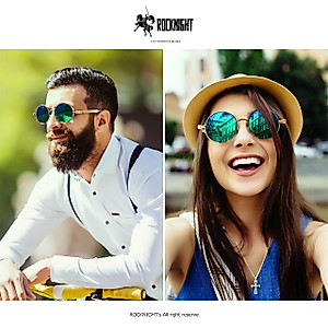 ROCKNIGHT Steampunk Polarized Circle Sunglasses For Men Women Mirrored Green Sunglasses Metal Frame