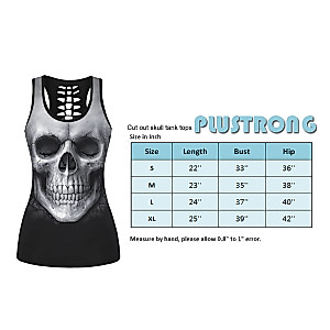 Womens Hollow Out Skull Print Workout Yoga Tank Tops Halloween Shirt (Butterfly Skull 002,XL)