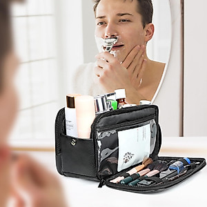 GANIBAGS Toiletry Bag for Men, Travel Organizer Leather Dopp Kit Water-resistant Shaving Bag for Toiletries Accessories… (Black)