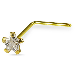 PiercingPoint 9ct Solid Yellow Gold Claw Set 3MM Star CZ Stone 22Gauge(0.6MM) Length L-Shape Nose Stud
