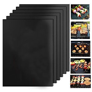 AYZA Oven Liners for Bottom of Gas Oven(Pack of 6), Reusable Non-stick Heat Resistant Baking Mat for Microwave Electric Oven, BBQ Grill Mat Heavy Duty Oven Mats, Easy to Clean (15.7 x 13 inch), Black