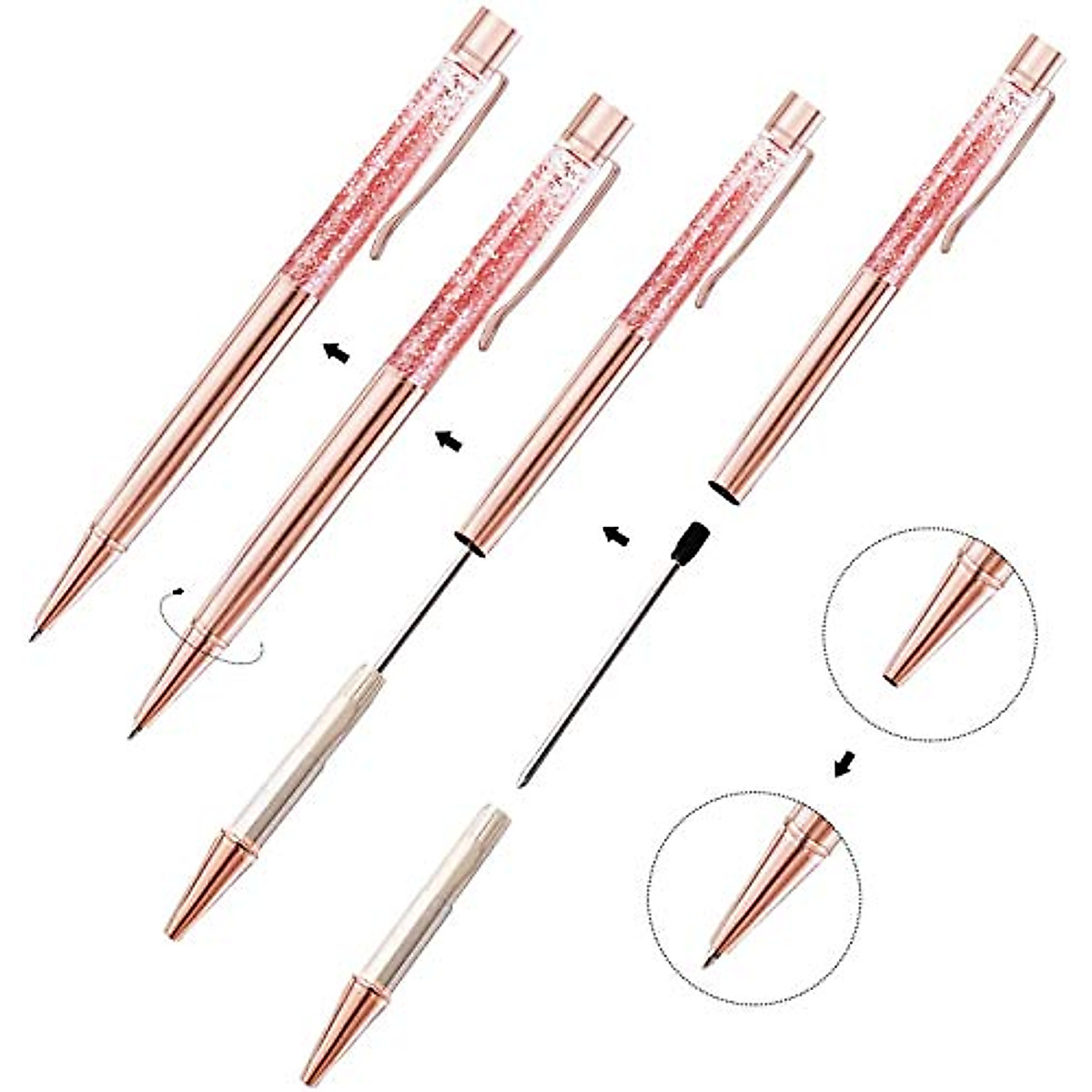 ZZTX 10 Pcs Rose Gold Ballpoint Pens Metal Pen Bling Dynamic Liquid Sand Pen With Refills Black Ink Office Supplies Gift Pens For Christmas Wedding Birthday