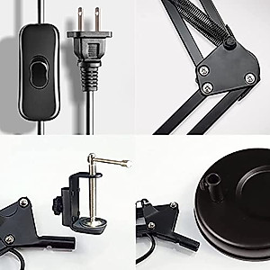 PowerKing Metal Swing Arm Desk Lamps, Adjustable and Flexible, Feading with Base and Clip 2-in-1 Function, Fit E26&E27 Bulbs Base, Application in Bedroom Living Room, Office Home (Black)