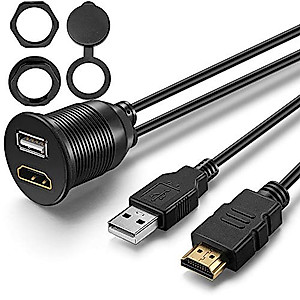 ICESPRING USB HDMI Mount Cable – 1 Meter 3ft USB and HDMI Extension Flush, Dash, Panel Mount Cable, for Car, Boat, Motorcycle
