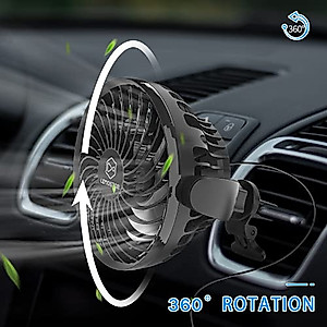 LEMOISTAR USB Powered 5V Car Fan, Powerful 4 Speed Quiet Ventilation Electric Cooling Fans with Clip/Hook/Suction Cup, Portable Car Fans for Rear Backseat Passenger Dog(USB Powered ONLY)