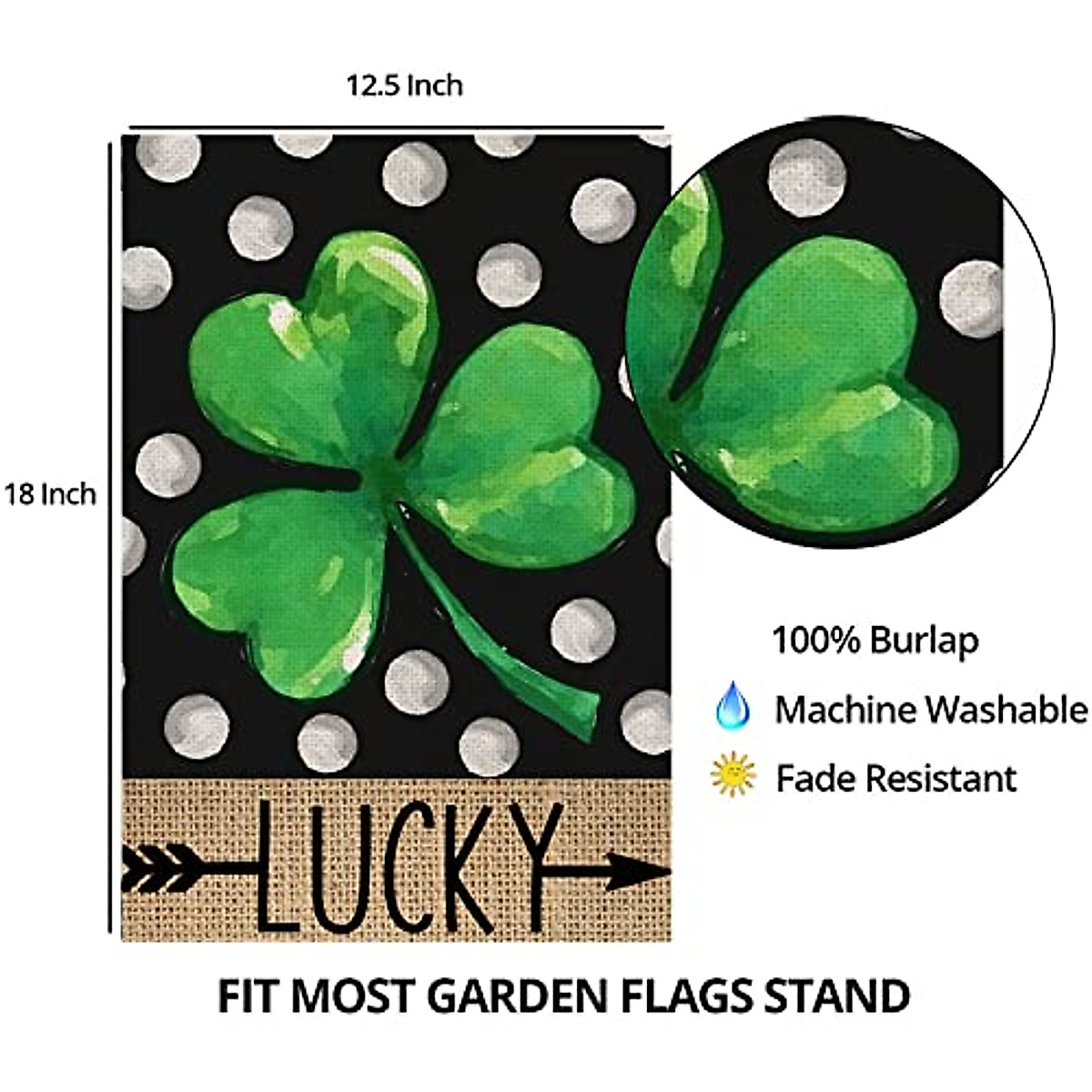 St Patrick's Day Lucky Shamrock Garden Flag for Outdoor,Shamrock with White Dots Small Yard Flag,Spring Saint Patrick Decors for Outside Holiday 12x18 Double Sided
