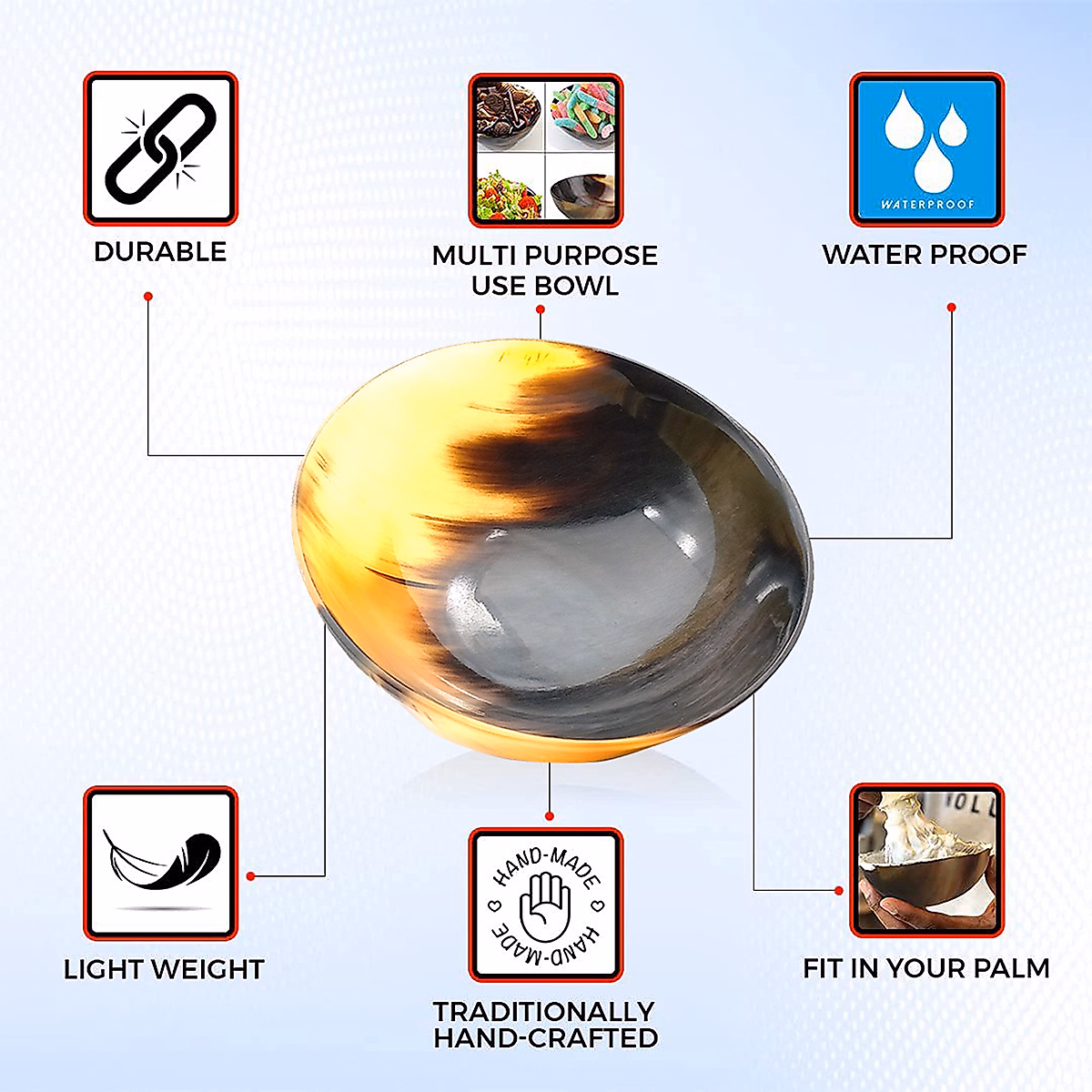 AYZCORP Shaving & Serving Bowl Natural Yak Horn Shaving Soap Bowl Shaving Cup for Men Real Horn Shave Bowl Lathering Up Shaving Soap Cup Bowls.Gift for Husband Boyfriend 5”RoundX2”deep