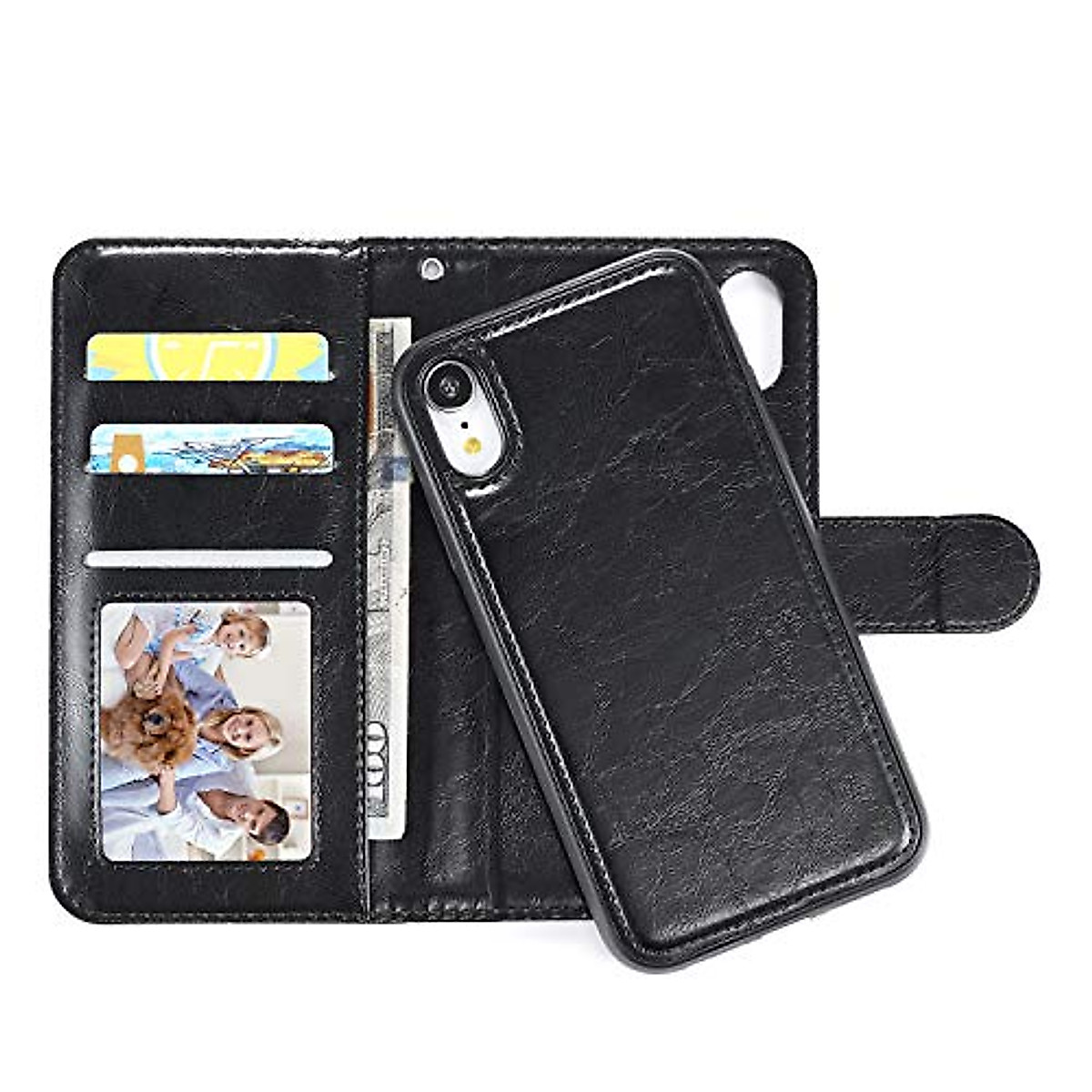 QLTYPRI for iPhone XR Case, [Detachable] Magnetic Wallet Case Durable PU Leather TPU Bumper with Card Holder Kickstand Shockproof Flip Wallet Case for Apple iPhone XR - Black