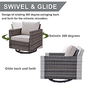 HUMMUH Patio Furniture Set 5 Piece Outdoor Sectional Sofa,PE Wicker Patio Swivel Rocker Chairs with Ottomans for Porch,Garden,Backyard