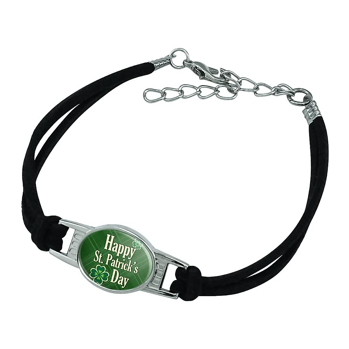 Happy St. Patrick Day Novelty Suede Leather Metal Bracelet - Black