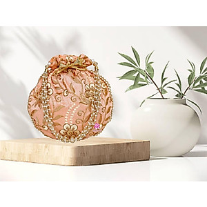 Indian Ethnic Potli bag Ladies Handbag Purse for Bridal Batwa Pearls Handle Purse Clutch Purse for Women (Brige)