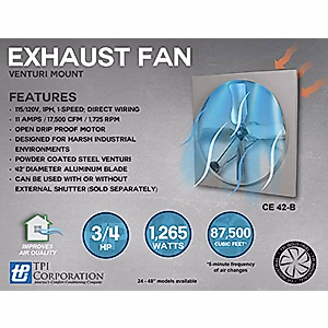 TPI - CE-48B Corporation CE-48-B Commercial Exhaust Fan, Single Phase, 48" Diameter, 120 Volt