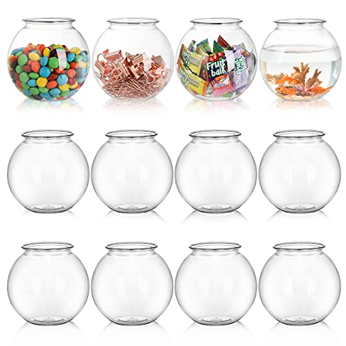 Okllen 12 Pack Plastic Ivy Bowls, 16 Oz Round Fish Bowl Unbreakable Vases Bowls for Home Decor, Carnival Games, Candy, Party Favors, Centerpiece, BPA Free, Clear